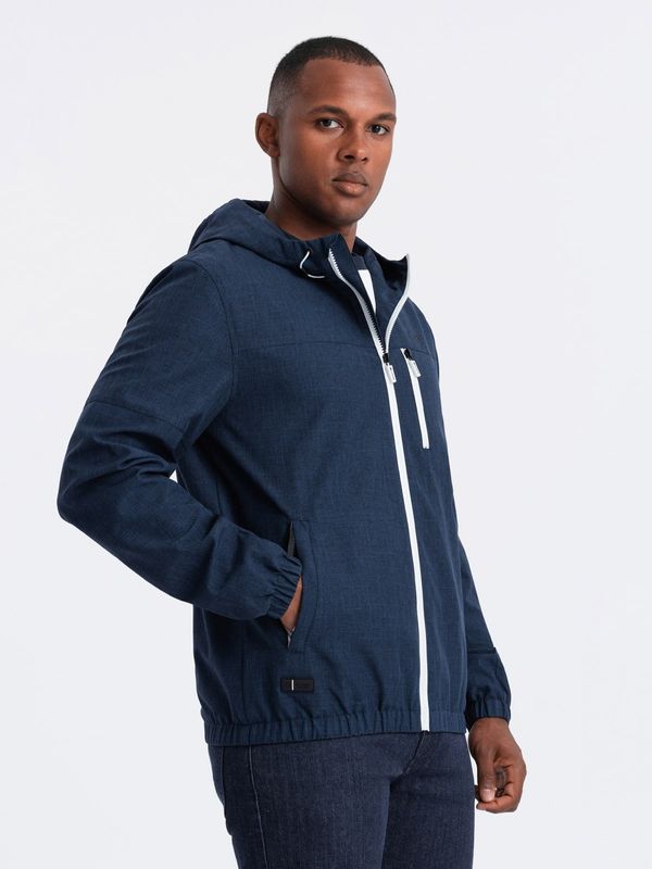 OMBRE MEN'S LIGHTWEIGHT SPORTS JACKET WITH FLEECE LINING - NAVY BLUE