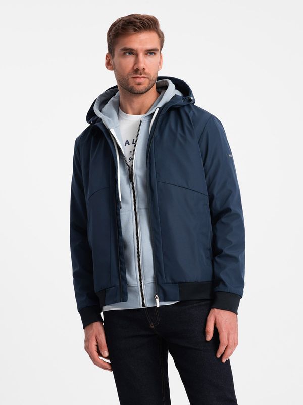 OMBRE MEN'S LIGHTWEIGHT JACKET WITH HOOD AND MESH LINING - NAVY BLUE