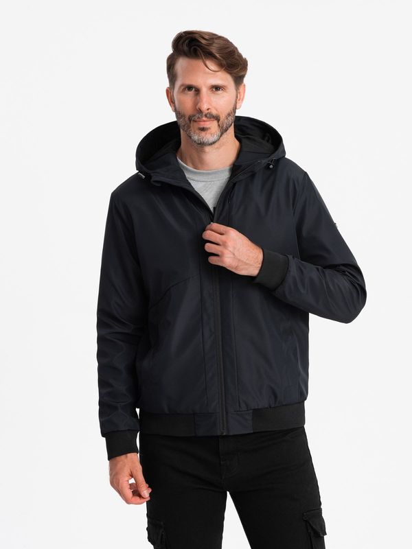 OMBRE MEN'S LIGHTWEIGHT JACKET WITH MESH LINING AND HOOD - BLACK