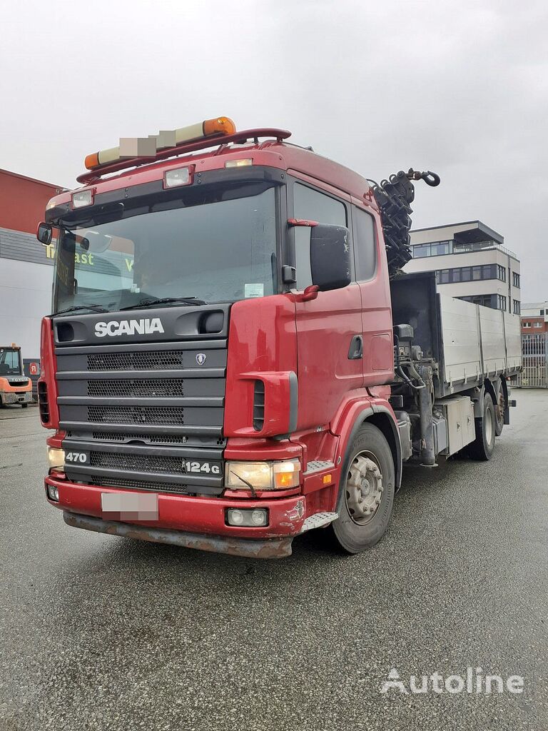 Scania R124 *6x2 *crane HIAB 288 *PLATFORM 6.5m *3 PEDALS kamion s ravnom platformom