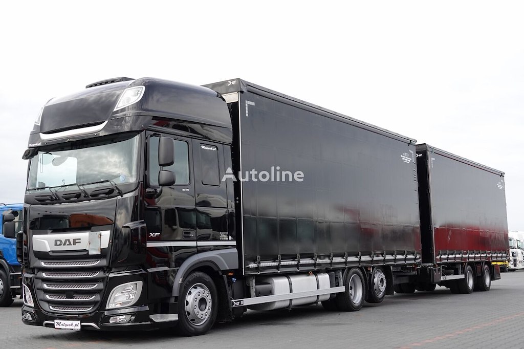 DAF XF 480 / ZESTAW TANDEM 120 M3 / PRZEJAZDOWY / I-PARK COOL /  7,7 kamion sa klizna zavesa cerada + prikolica sa kliznom ceradom