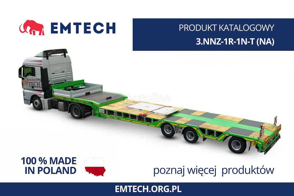 Nova Emtech MODEL: 3.NNZ-1R-1N-T (NA), 3 osiowa naczepa zagłebiana, rozciąga poluprikolica sa niskom platformom