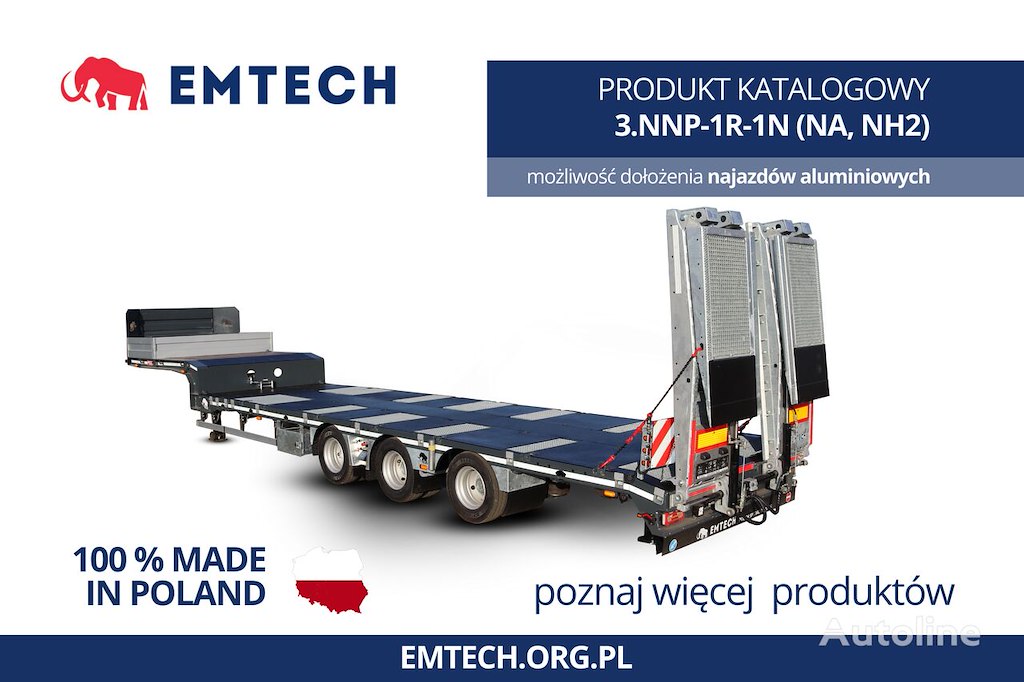 Nova Emtech MODEL: 3.NNP-1R-1N (NA, NH2), 3 osiowa naczepa prosta, rozciągan poluprikolica sa niskom platformom