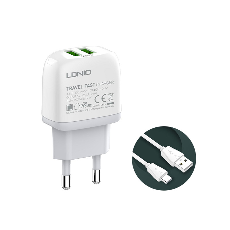 KUCNI PUNJAC LDNIO A2219 2XUSB 5V 2.4A 12W SA TYPE C KABLOM BELI