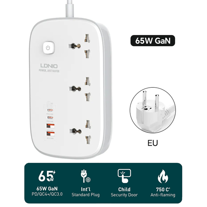 PRODUZNI KABL LDNIO SC3416 EU 3 UTICNICE + 2XUSB QC 2XPD GAN 2M