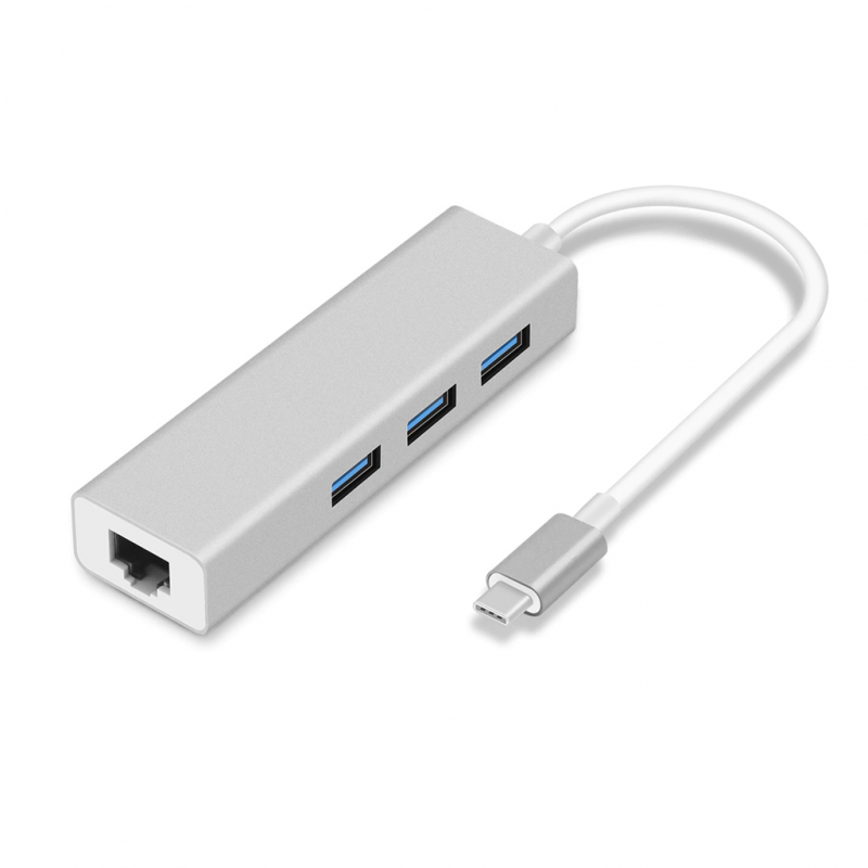 ADAPTER TYPE C NA 3 USB 3.0 + RJ45 GB JWD-T5 SREBRNI