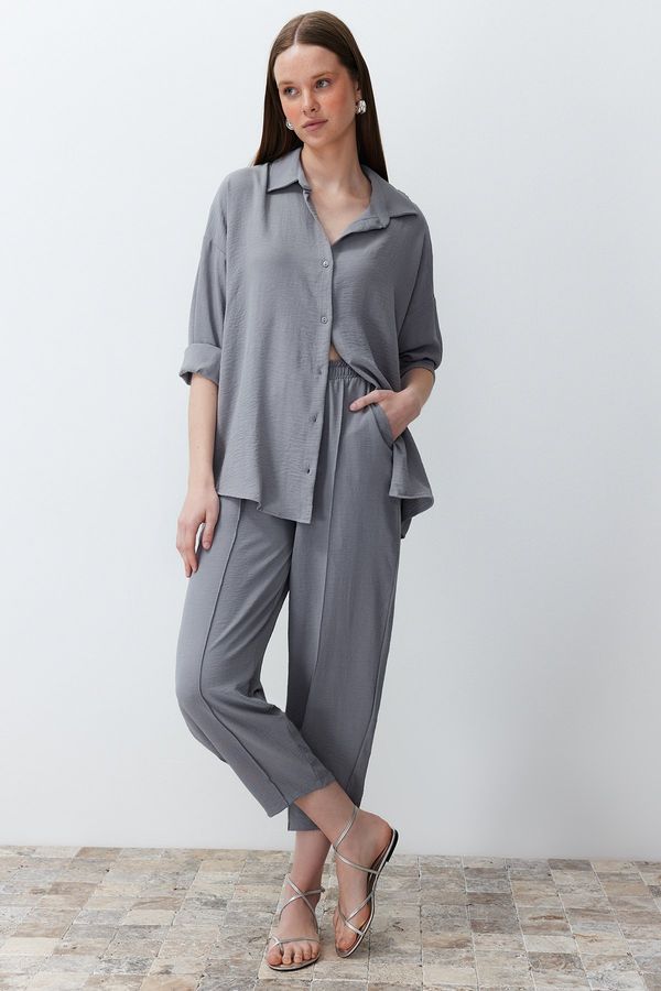 TRENDYOL GRAY SHIRT TROUSERS AEROBIN WOVEN TWO PIECE SET