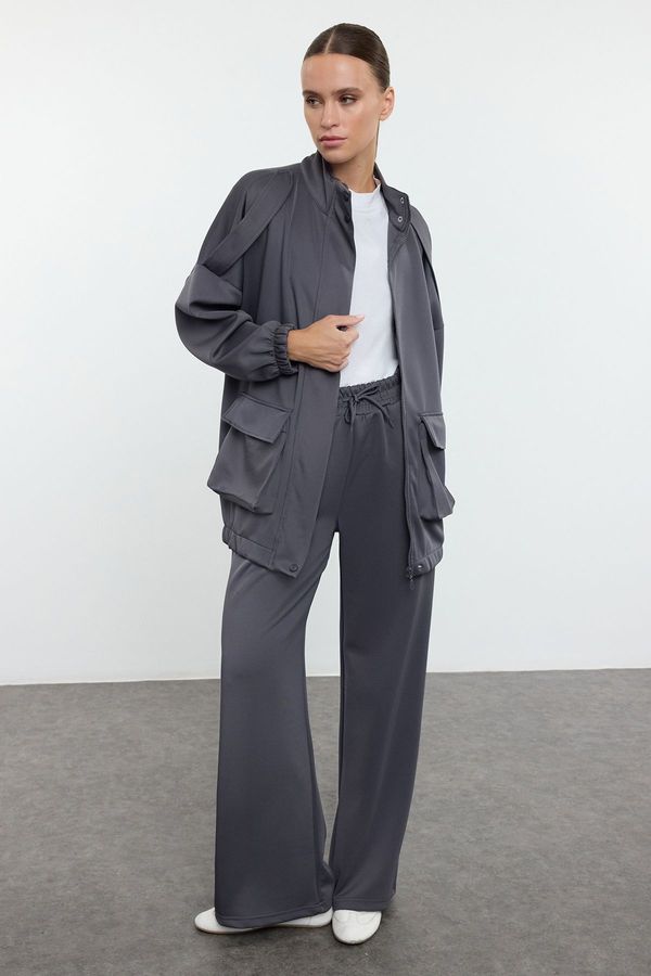 TRENDYOL SMOKE POCKET DETAILED STAND COLLAR KNITTED TOP-BOTTOM SET