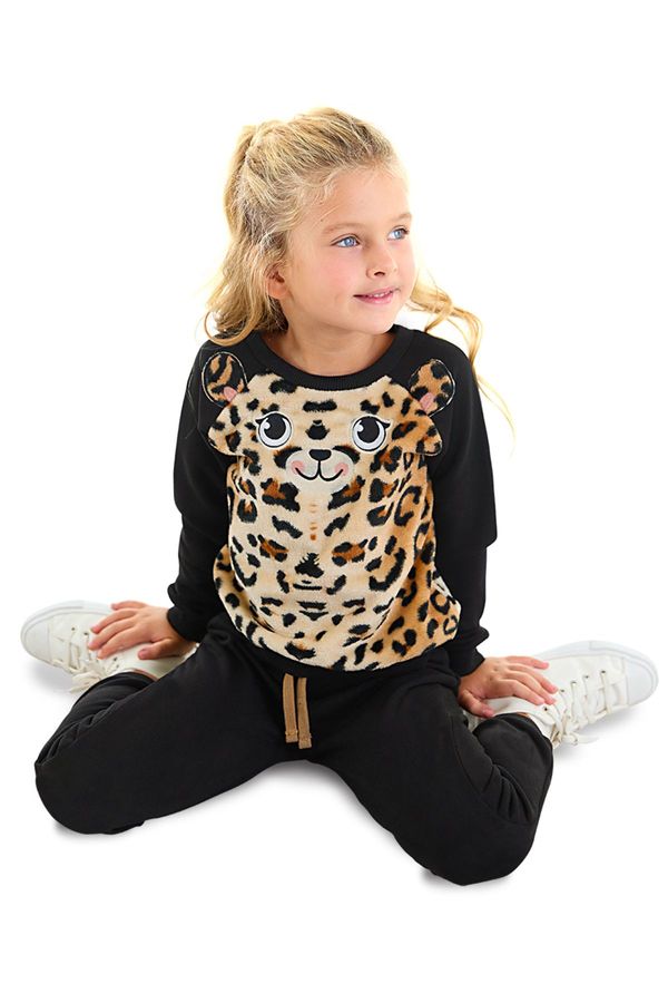 DENOKIDS PLUSH LEOPARD GIRL'S WINTER TRACKSUIT SET