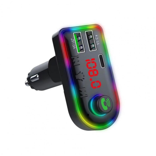 FM TRANSMITER F8 USB, PD, TF, BLUETOOTH 5.0, TYPE C, RGB, 12-24V, HANDSFREE CRNI