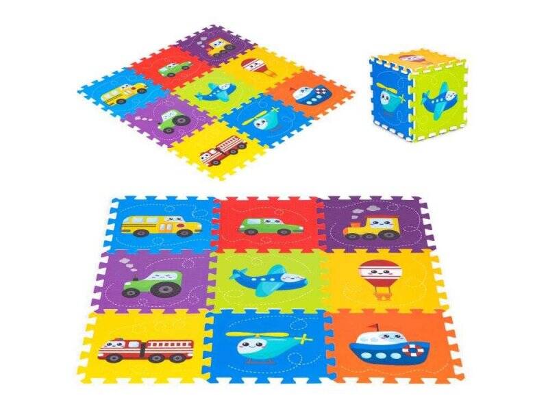 ECO TOYS PODLOGA ZA IGRU PUZZLE VEHICLES, 9 ELEMENATA (86X86CM) IPLAY