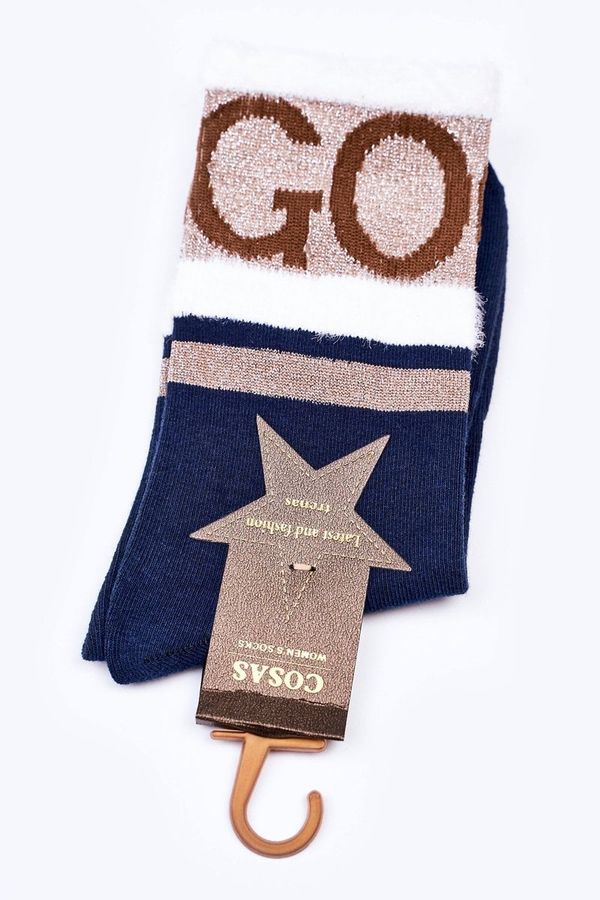 WOMEN'S COTTON SOCKS GO-GO WITH FUR COSAS DARK BLUE