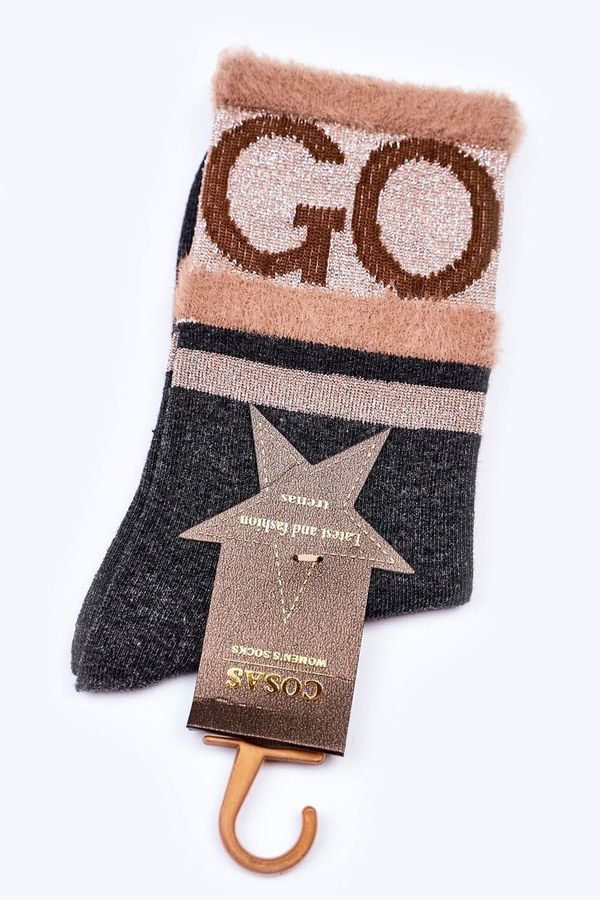 WOMEN'S COTTON SOCKS GO-GO WITH FUR COSAS GRAY