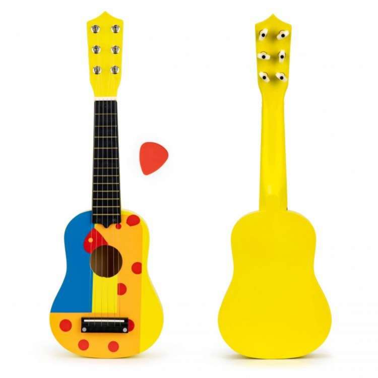 Drvena gitara za decu sa metalnim žicama cube yellow