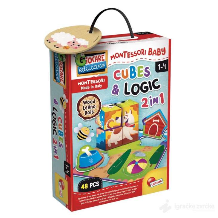 Montesori drvena slagalica CUBES AND PUZZLE 48pcs