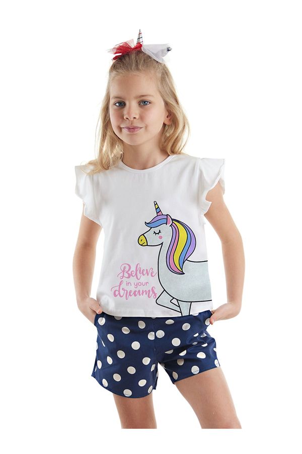 DENOKIDS POLKA DOT UNICORN GIRL'S SUMMER T-SHIRT POPLIN SHORTS SET