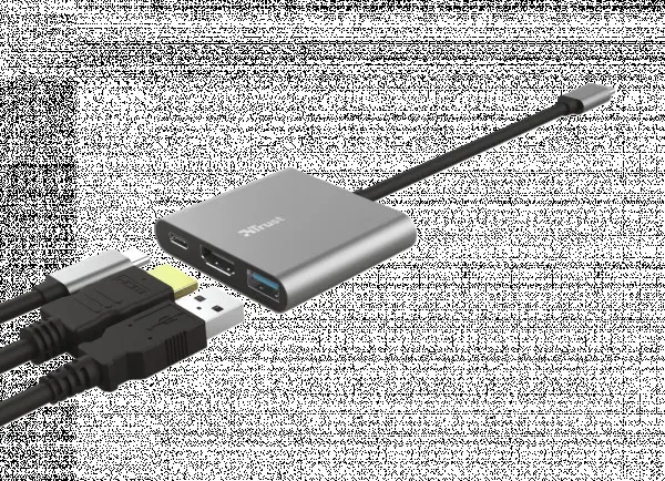 Trust Dalyx Adapter, USB- C, 3 u 1, Aluminjum, Sivi