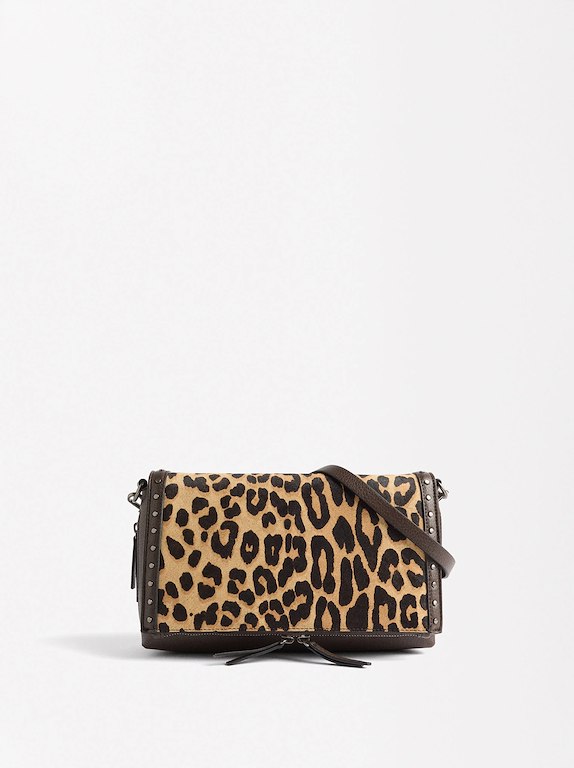 LEOPARD PRINT LEATHER SHOULDER BAG WITH CROSSBODY STRAP