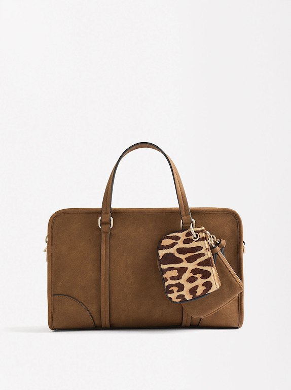 TOTE BAG WITH DOUBLE CLOSURE AND LEOPARD PRINT LEATHER DETAIL