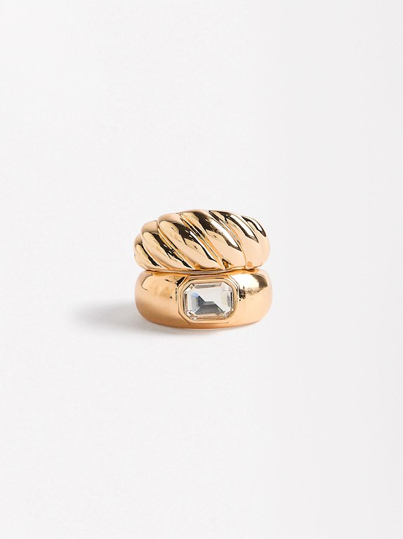 Set Of Gold Rings With Crystal