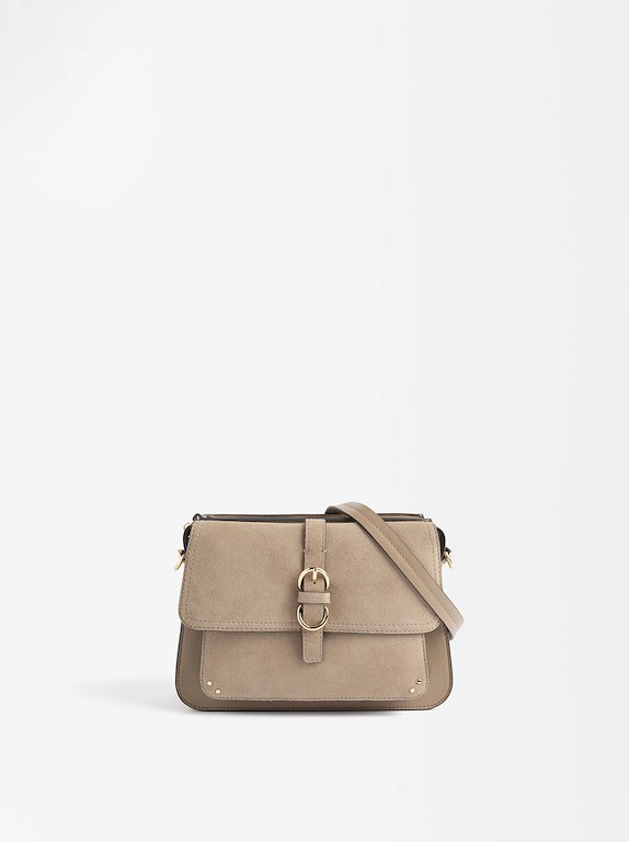 CROSSBODY BAG WITH LEATHER ENDINGS, FLAP AND BUCKLE DETAIL