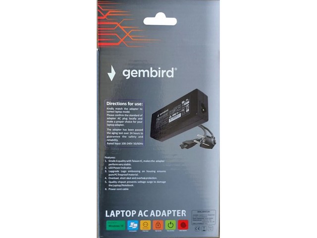 NPA65-190-3420 (AS12)** Gembird punjac za laptop 65W-19V-3.42A, 5.5x2.5mm black (747 Alt=AS16)