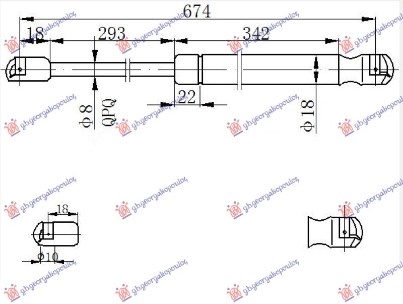 AMORTIZER HAUBE (330N) Desna str. MERCEDES SLK (R171) (2004-2010) (OEM: 1719800164, 1719800164,A1719800164, 1719800164A1719800164)