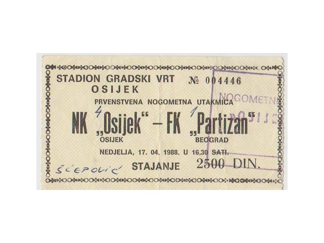 FUDBAL: OSIJEK - PARTIZAN 17.04.1988