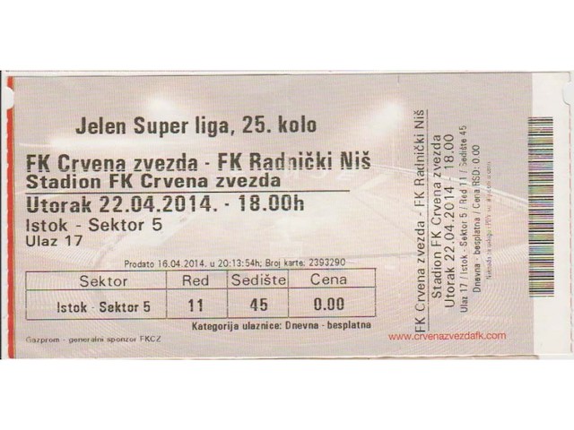 FUDBAL: CRVENA ZVEZDA - RADNICKI (Nis) 22.04.2014