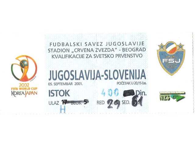 FUDBAL: JUGOSLAVIJA - SLOVENIJA 05.09.2001