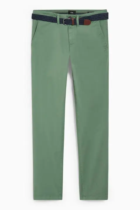 C&A Muške pantalone sa kaišem, Chino, Regular Fit, Zelene