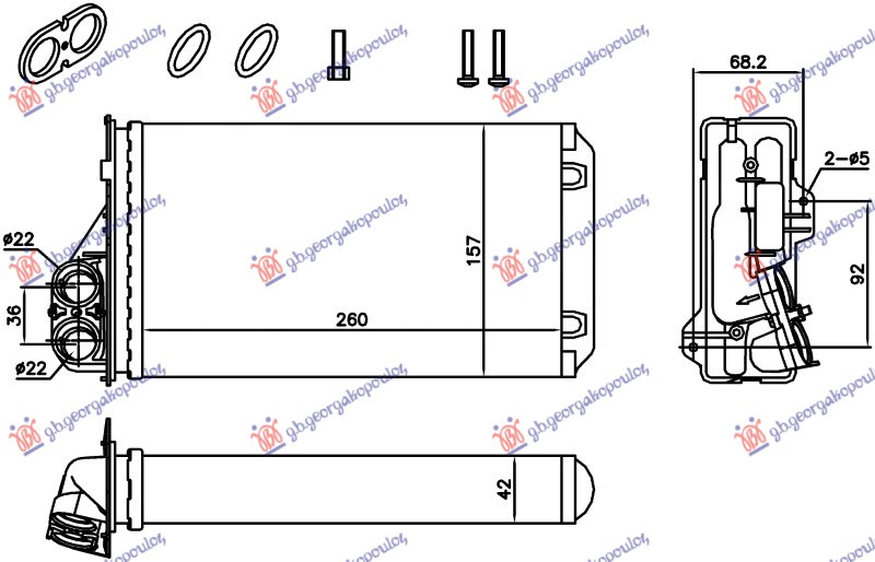 GREJAC KABINE (M) (+/-AC) (260×157) OPEL VIVARO (2002-2006) (OEM: 2711500Q0E, 271157059R, 4451005)