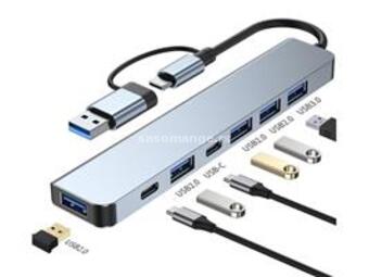 Adapter USB 3.0/USB 3.1 tip C (M) - USB 3.0 + 3 x USB 2.0 + 3.5mm audio + SD/TF + 1 x tip C (8 u 2)