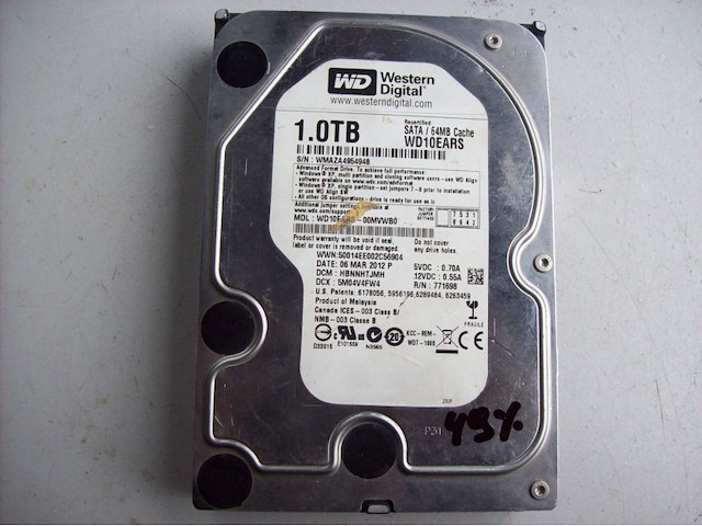 1 TB WD  3.5 inca sata III ,64 mb kes,WD10EARS