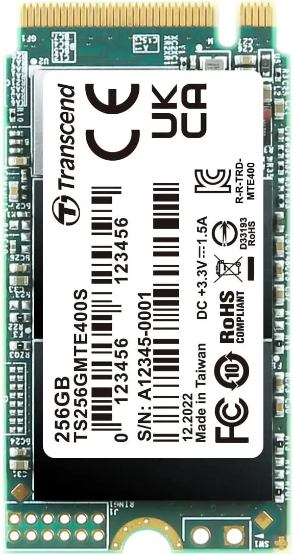 Transcend SSD TS256GMTE400S 256GB, M.2 2242,PCIe Gen3x4, NVMe, 3D TLC, DRAM-less, Single-sided