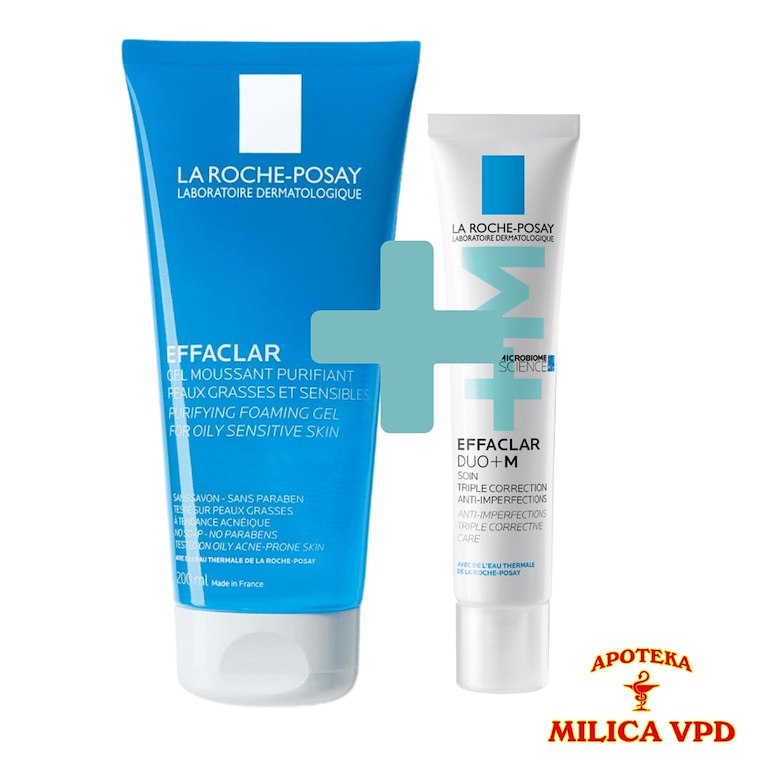 La Roche-Posay EFFACLAR DUO+M Trostruka korektivna nega protiv nepravilnosti masne kože i začepljenih pora, 40 ml + La Roche-Posay Effaclar gel za čišćenje lica 200ml