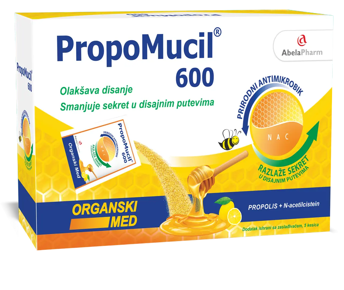 PropoMucil® 600, organski med, limun, prašak za pripremu napitka, 5 kesica