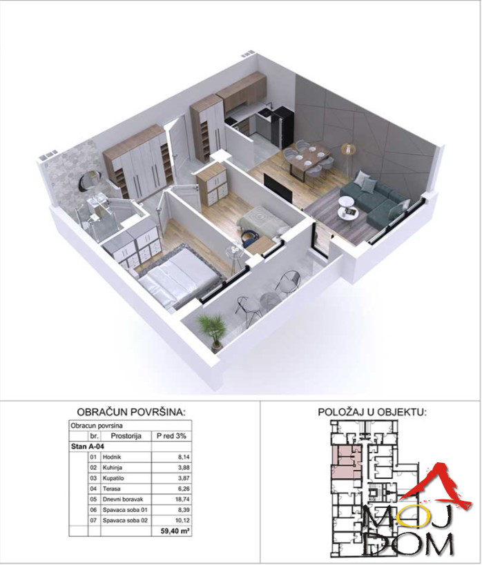 Trosoban stan, 57 m2, Futoška, Ćirpanova ID: 113241