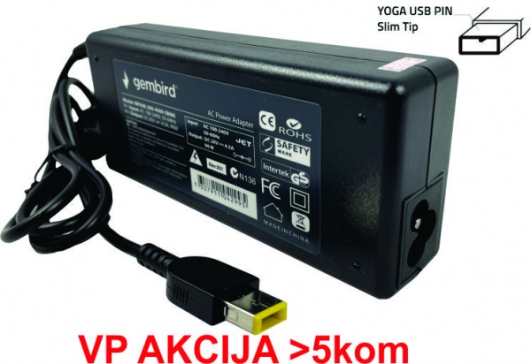 NPA40-200-2250 (IB01) ** Gembird punjac za laptop 40W-20V-2.25A, USB Yellow PIN (643 Alt=IB04)