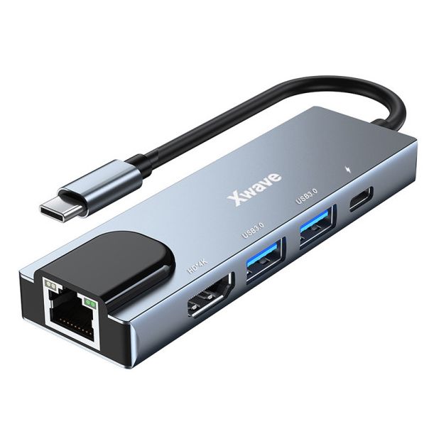 XWAVE 5 in1 adapter TIP-C na HDMI/USB3.0/PD/RJ-45/Port replikator