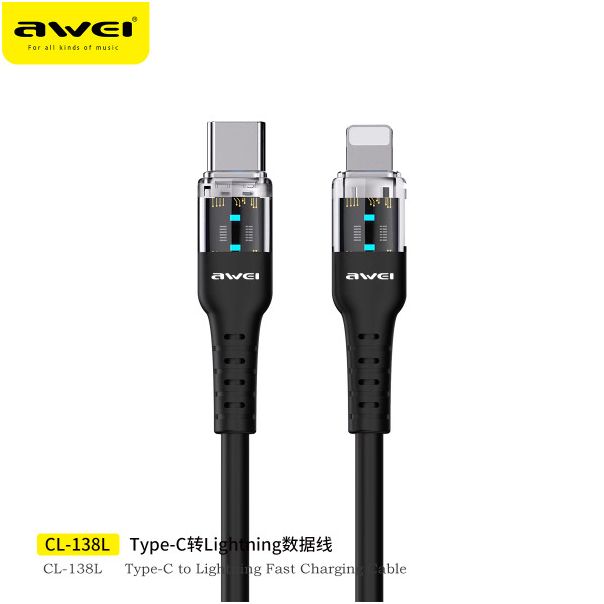 AWEI Kabl CL-138L USB tip C na iPhone 20W, crna