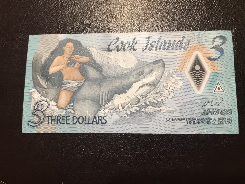 COOK ISLANDS 3 DOLLARS. UNC.POLYMER.