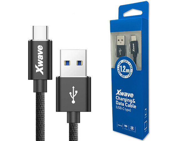 Xwave Kabl USB A -USB C 3A 1,2m black mesh Tip C muški na Tip A muški 1.2M , PVC crni pleteni