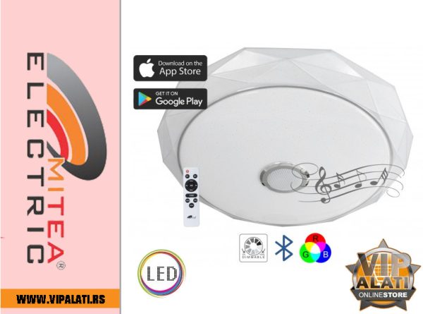 BELA PLAFONSKA LED LAMPA DIJAMANT SA ZVUČNIKOM 5W, BLUETOOTH, ANDROID/IOS APP iLINK SMART SMD M205502-BT/WRGB 2x24W fi410mm MITEA LIGHTING