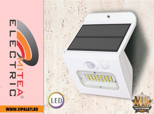 BELA SPOLJNA SOLARNA LED LAMPA SA IR SENZOROM I PREKIDAČEM M701096 IP65 6500K 3W