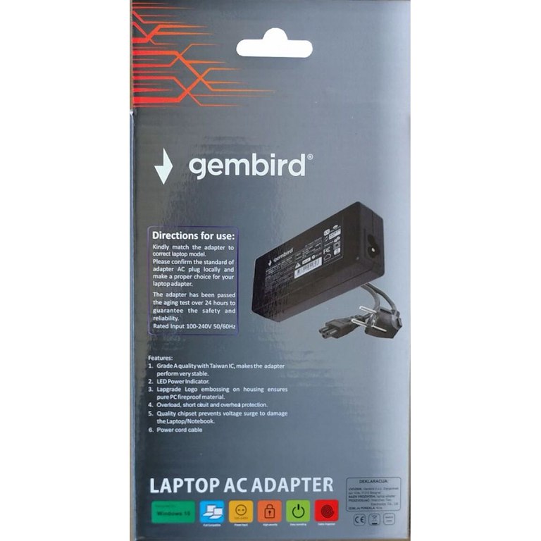 NPA65-190-3420 (AC07) ** Gembird punjac za laptop 65W-19V-3.42A, 5.5x1.7mm yellow (747 Alt=AC09)