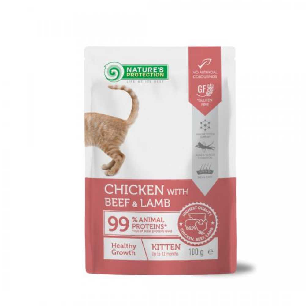 Nature's Protection kesica za mačke Kitten - Chicken, Beef & Lamb 100g