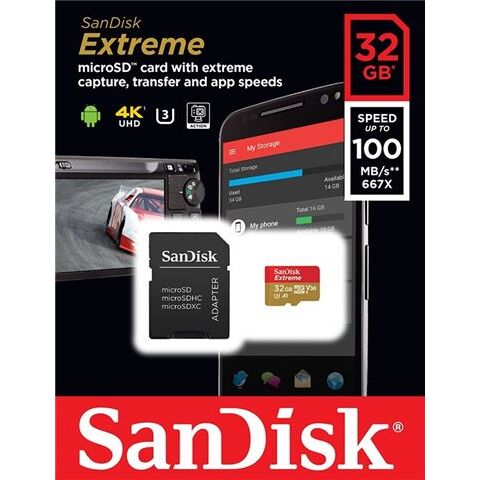 MICRO SD 32GB SanDisk Extreme + adapter SDSQXAF-032G-GN6MA