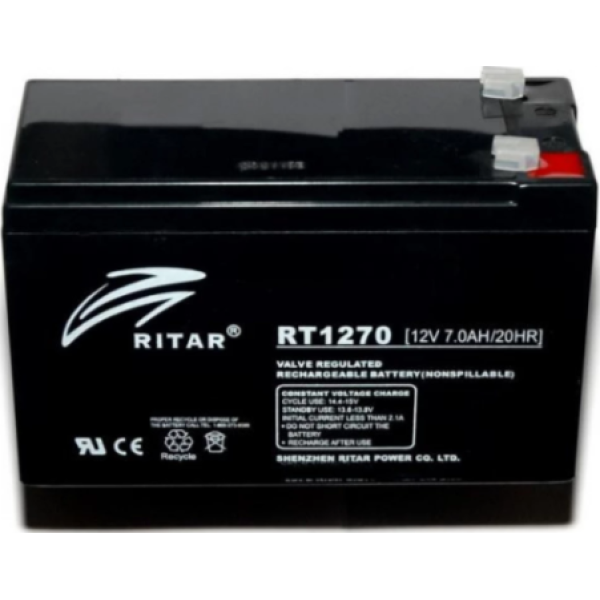 RITAR 12V-7Ah F1, RT1270 Olovna VRLA baterija, 151×65×99, 1.95KG, BLACK