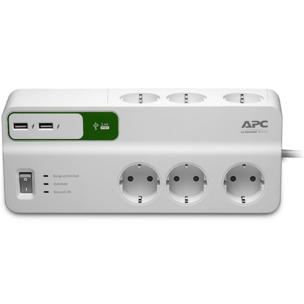 UPS, APC, 6 outlets, with 5V, 2.4A 2 port USB charger, 230V, Germany